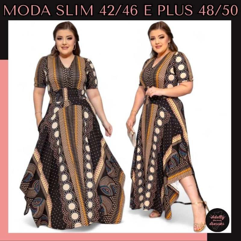 Vestido Longo Moda Plus Size Evangélico Midi Elegante Festa Congresso ...
