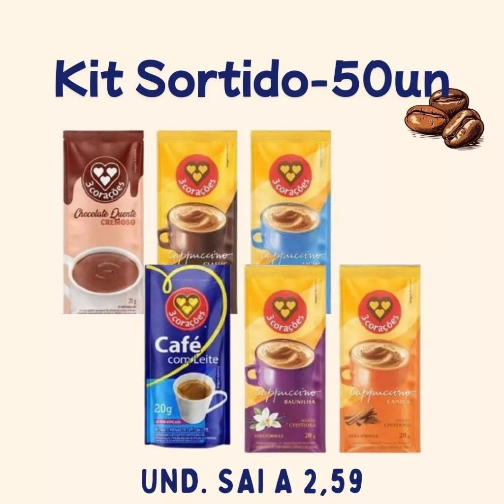 Cappuccino Três Corações 50un/ sachê Sortidos ou da sua preferencia ...