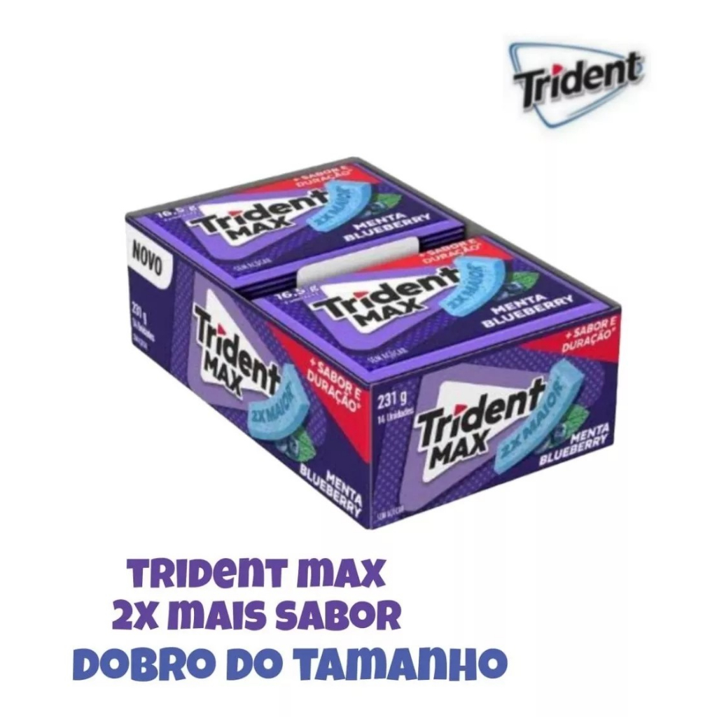 Trident Max 2x maior Menta Blueberry Caixa 14 unidades x 16,5g | Shopee ...