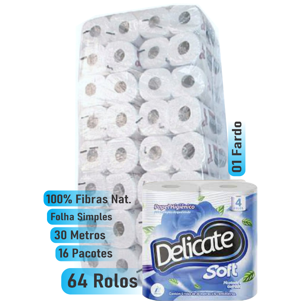 Papel Higienico Delicate Soft 16 Pacotes Fardo com 64 Rolos | Shopee Brasil