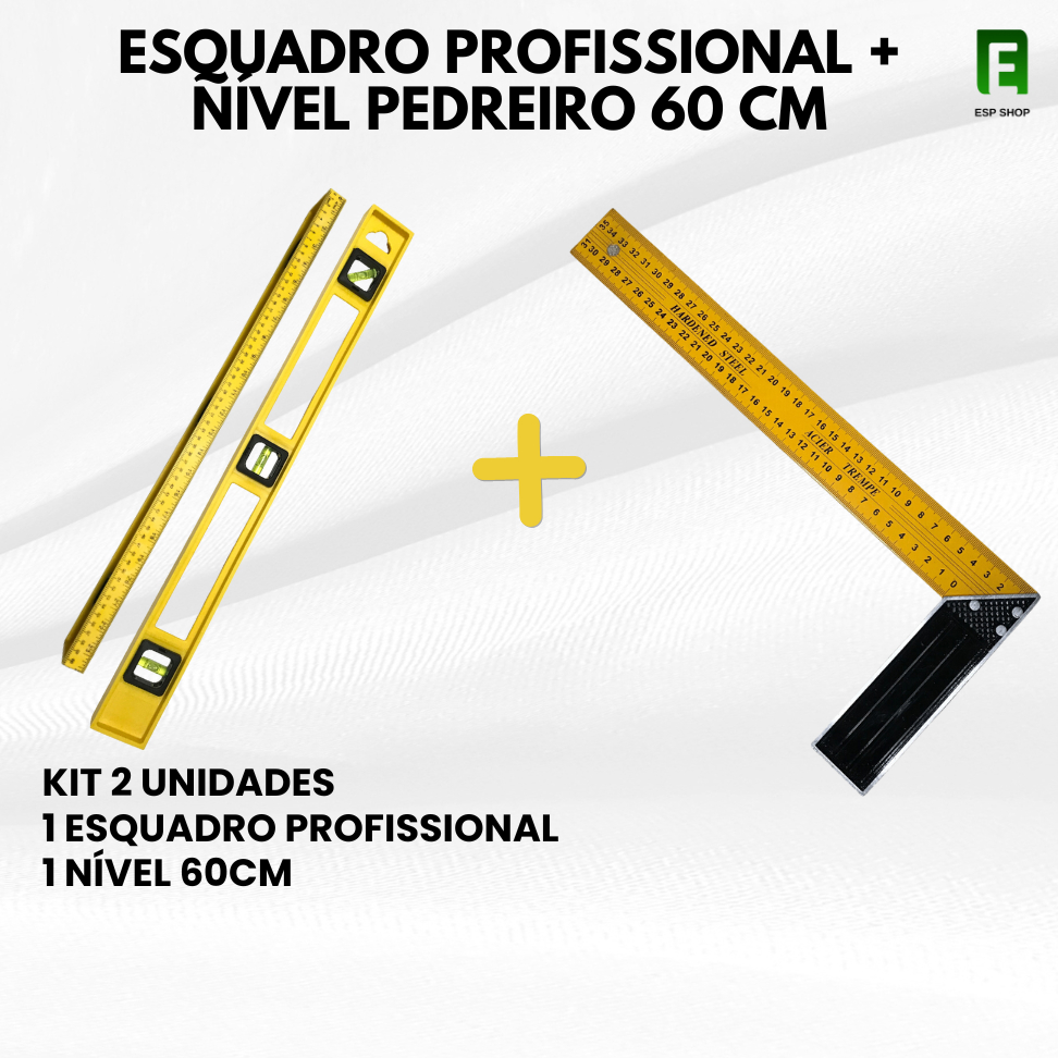 Nível Pedreiro e Esquadro 14 Kit Profissional Resistente 14 polegadas ...