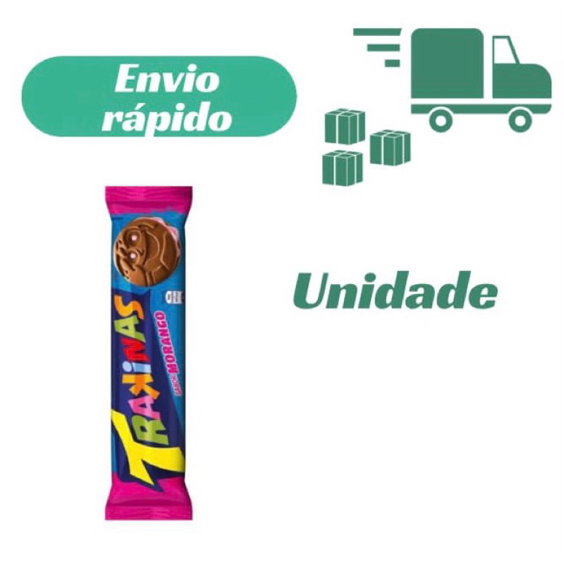 Biscoito Recheado Trakinas Chocolate ou Morango | Shopee Brasil