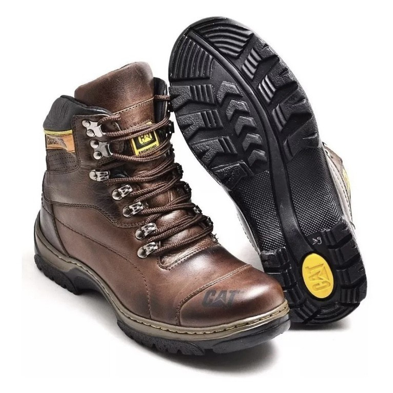 Bota CAT Marrom 100% Couro Legítimo Promoção | Shopee Brasil