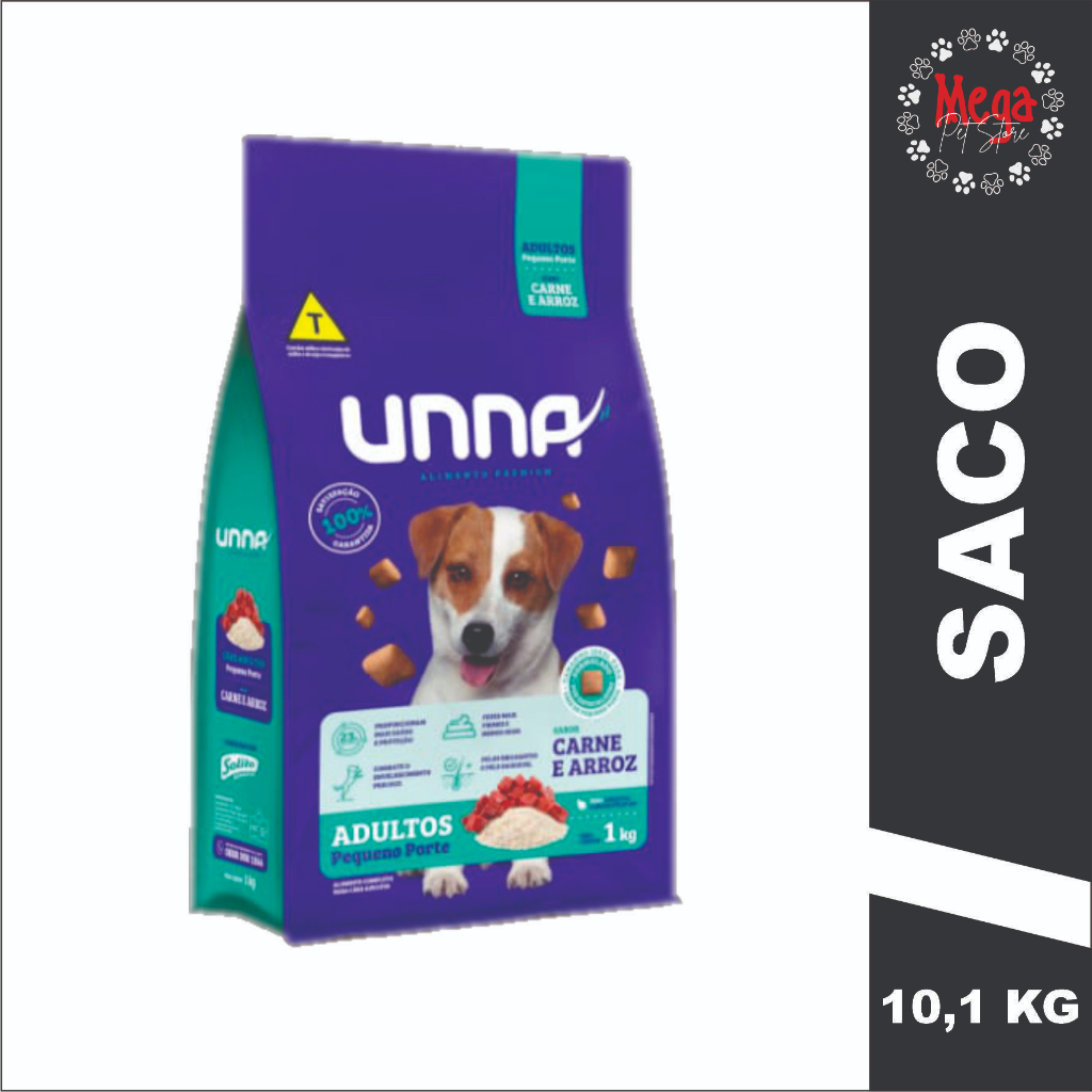 RAÇÃO UNNA ADULTO PORTE PEQUENO PREMIUM 10,1KG - 23% DE PROTEÍNA ...