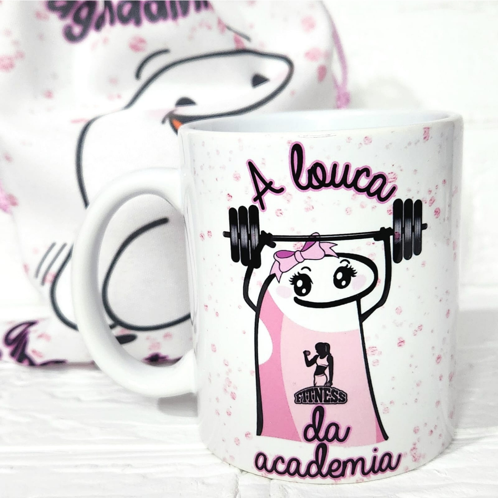 Flork A Louca da Academia - Caneca Personalizada + saquinho de tecido ...