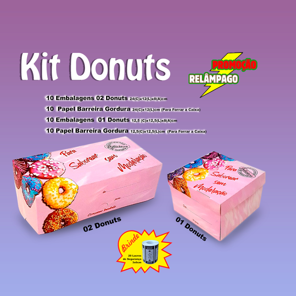 Kit Embalagem de 01 e 02 Donuts Padrão – 10 unidades de Cada | Shopee ...