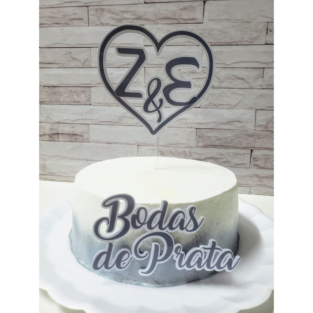 Topo Topper de bolo Personalizado com nome e idade Bodas de Prata ...