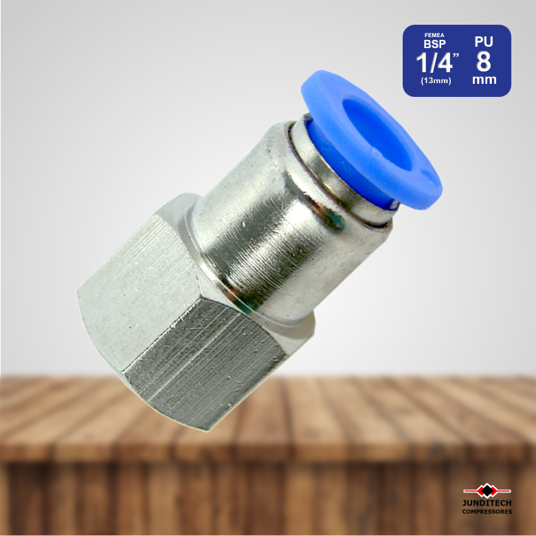 Conexão Reta Rosca 1/4" X Tubo 08mm Pneumática de Engate Rápido Conector Femea BSP (13mm) Azul ...