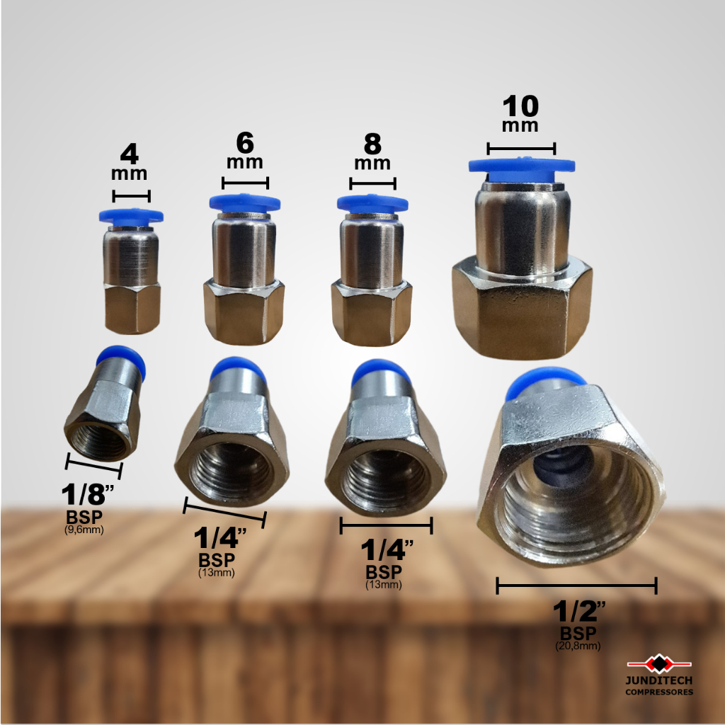 Conexão Pneumática Instantânea - Reta Femea - Conector Acoplador Engate rápido Rosca BSP Azul ...