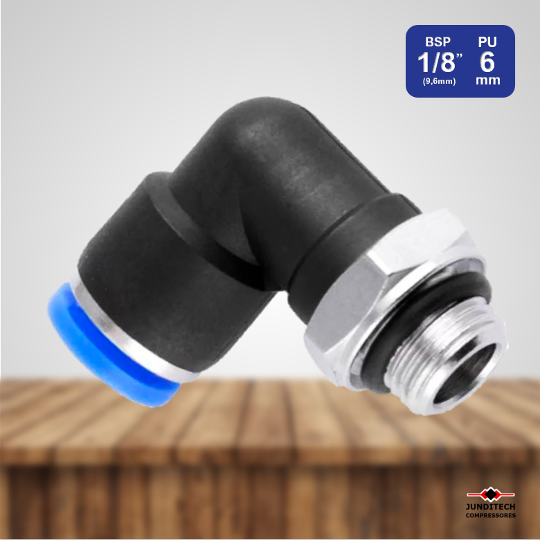 Conexão Pneumática Cotovelo Tubo 06 mm X 1/8" Rosca Macho 90 Graus BSP (9,6 mm) de Engate Rápido ...