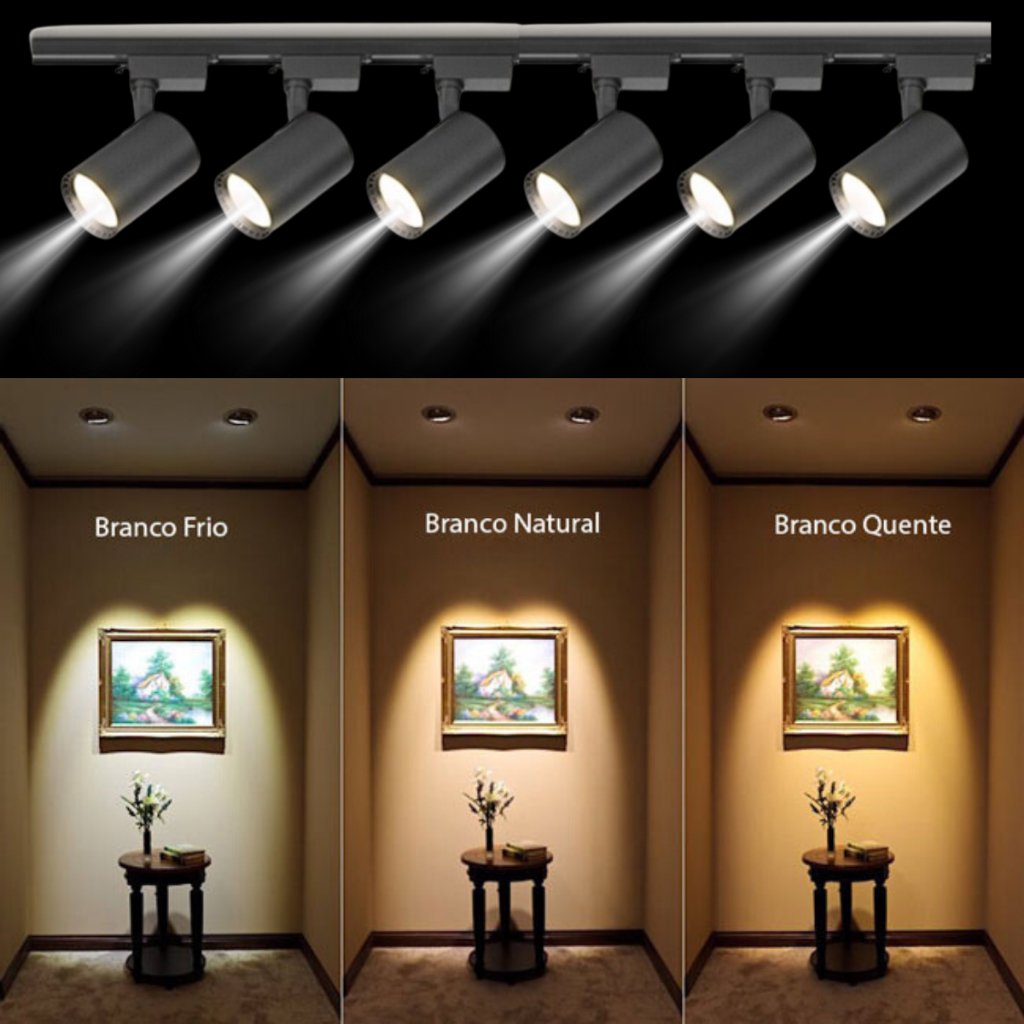 Lâmpada Spot Led 20W + Trilho Preto 2, 3, 4, 6 , 8 ou 10 Lâmpadas LED ...