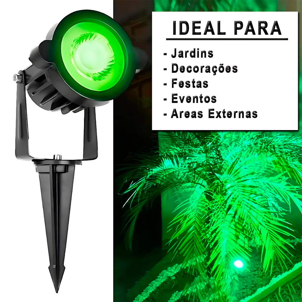 LUMINÁRIA ESPETO DE JARDIM VERDE COB LED 7W GRAMA GRAMADO QUINTAL ...