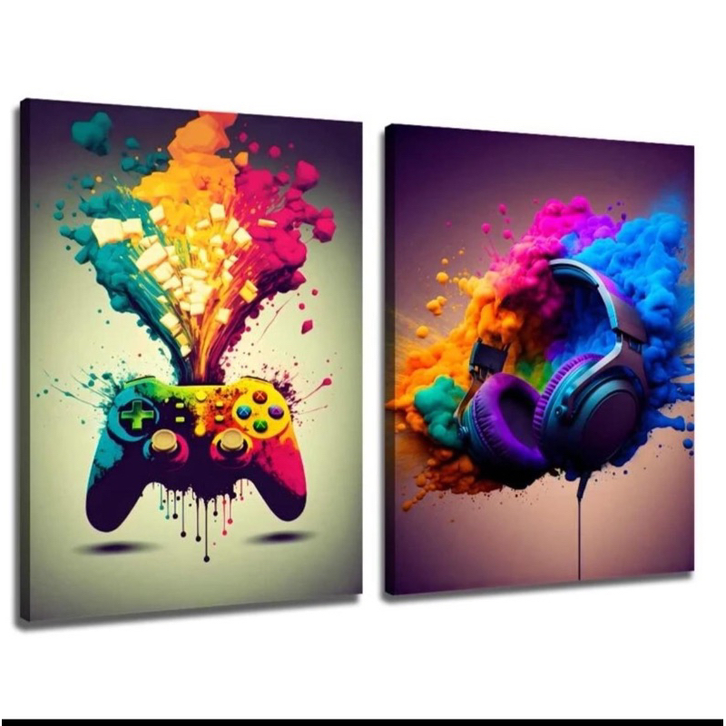 Duo de Quadros Decorativos Gamer.Quadros Gigante decore quarto,sala ...