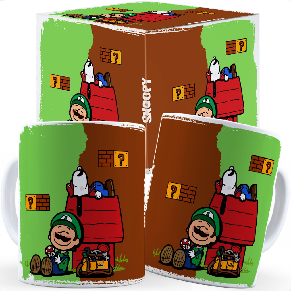 Caneca Divertida Snoopy Mario Bros - Caixa Personalizada | Shopee Brasil