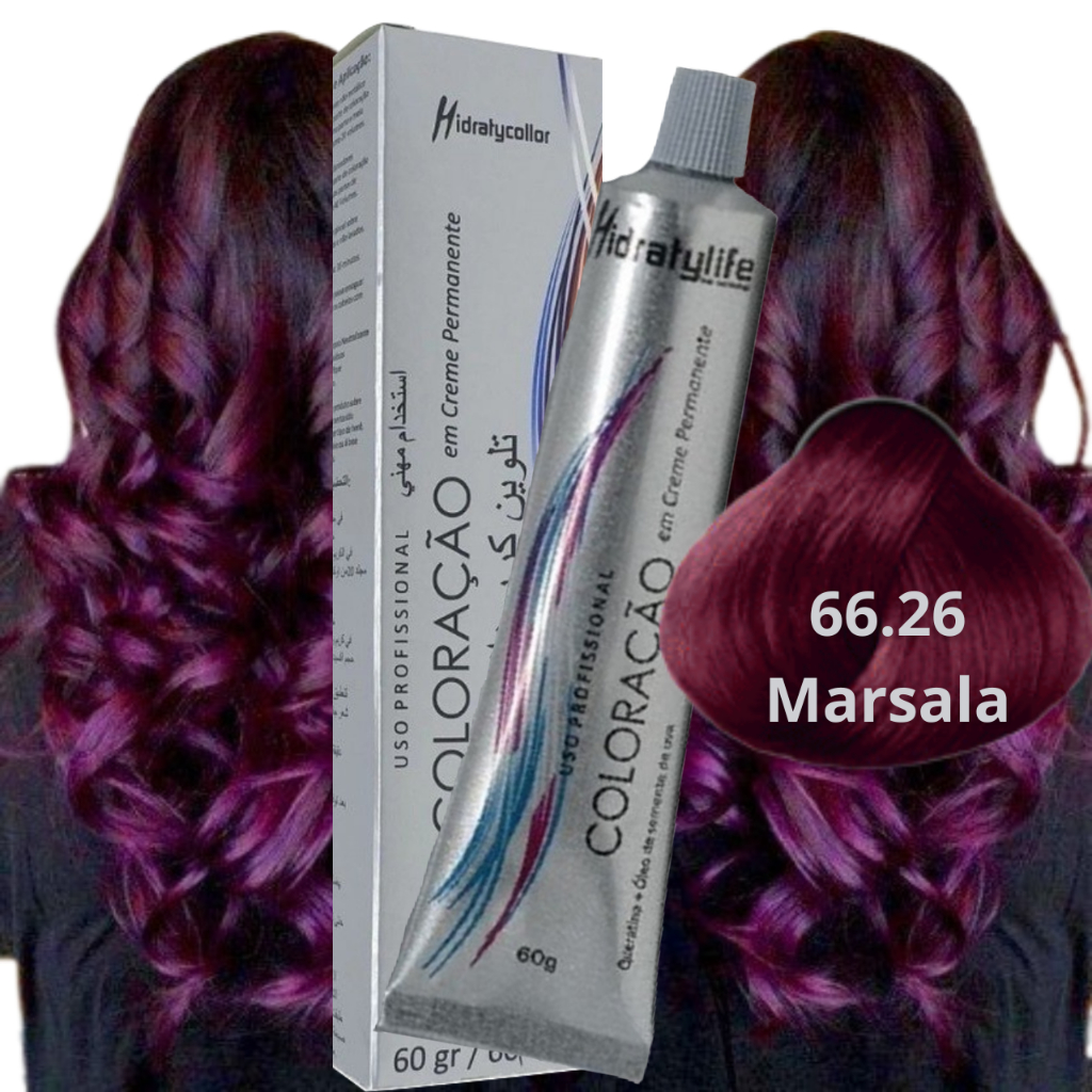 Cabelo Marsala Tinta Profissional Coloração Nº 66.26 para Cabelos Vinho ...
