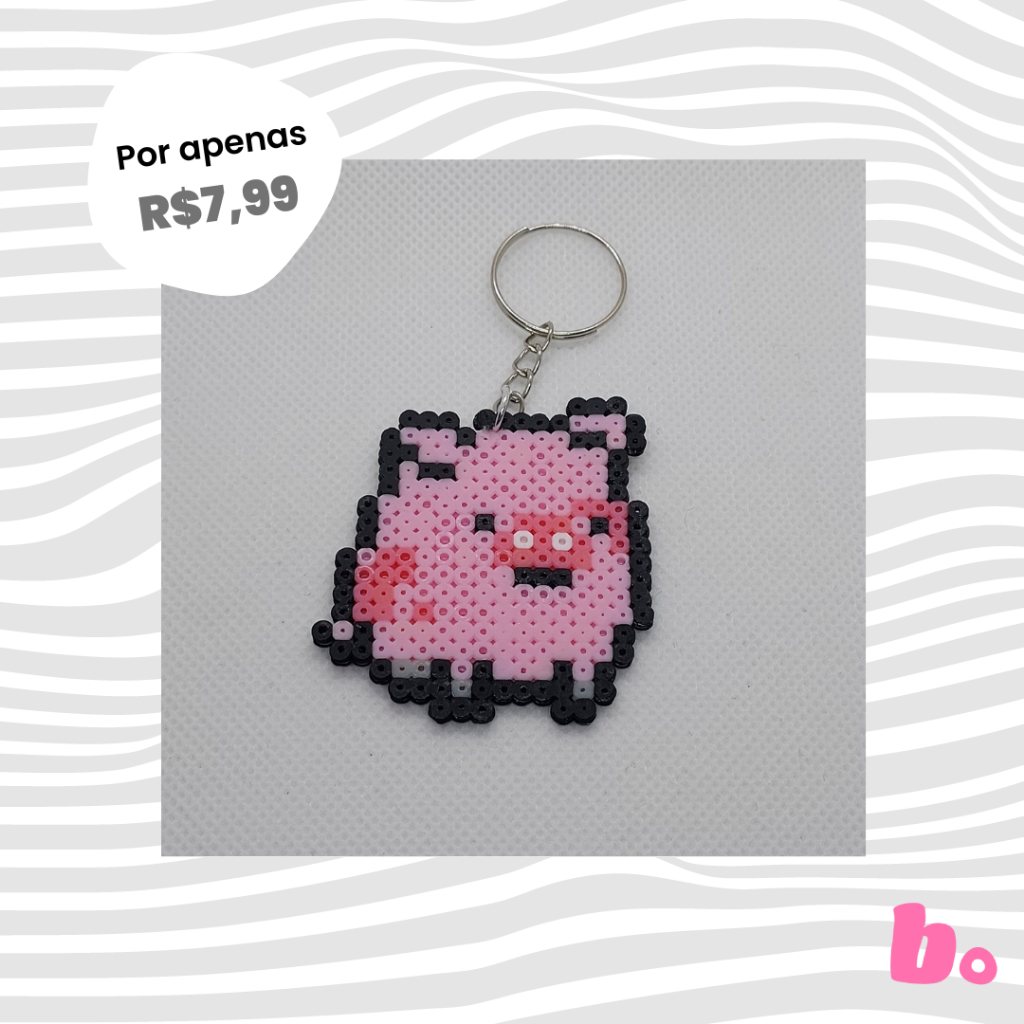 Chaveiro - Waddles (ou Ginga), de Gravity Falls (Hama beads/Perler ...