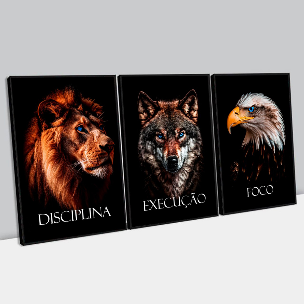 Quadro Decorativo Leão Foco Objetivo Disciplina Fé Amor Gratidão Aguia ...