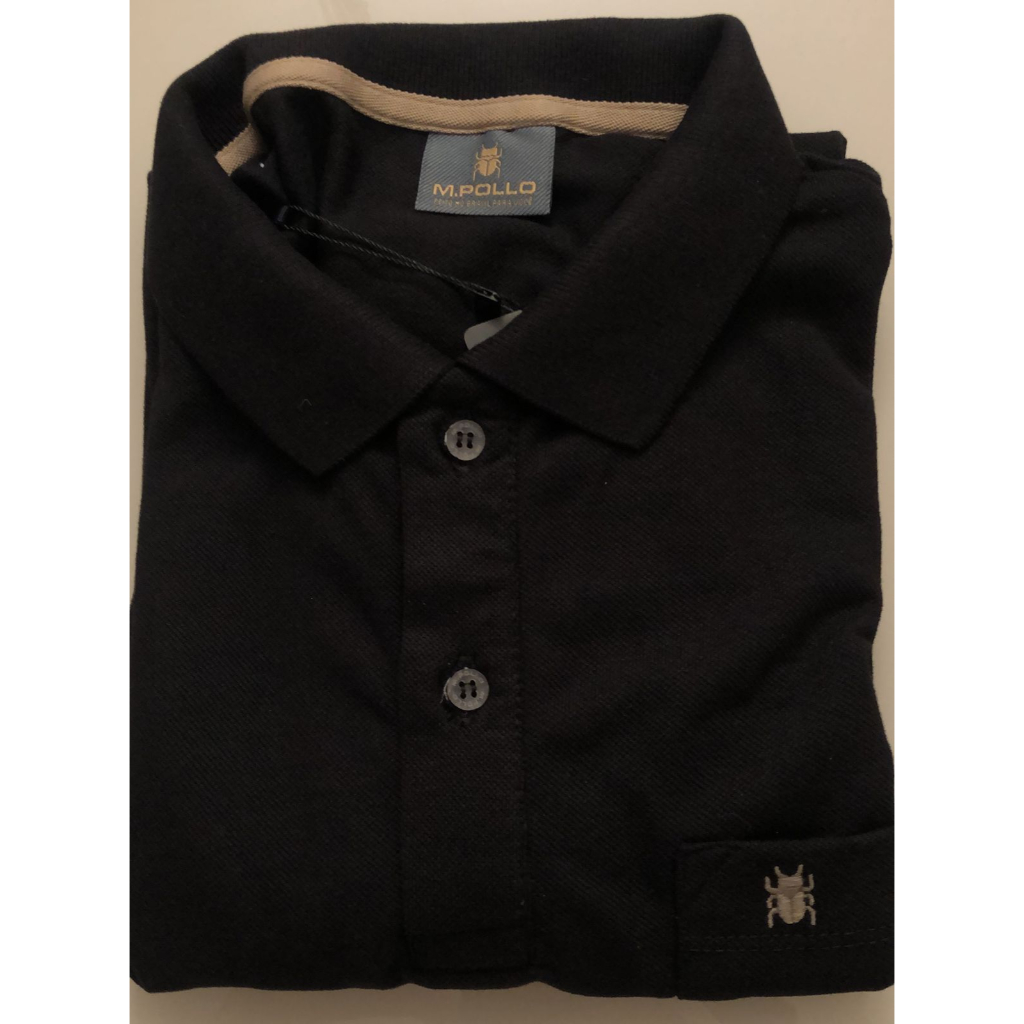 GOLA POLO MASCULINA REGULAR COM BOLSO NA FRENTE COR PRETA LISA PIQUET ...