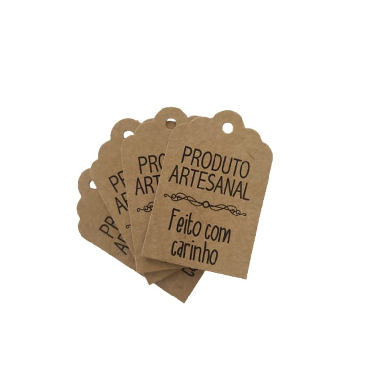 100 Tag Papel Kraft formato 7 x 6 Produto Artesanal Feito Com Carinho ...