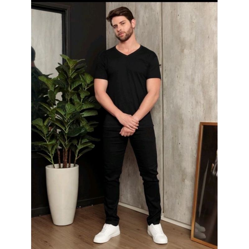 camiseta lisa masculina gola V | Shopee Brasil
