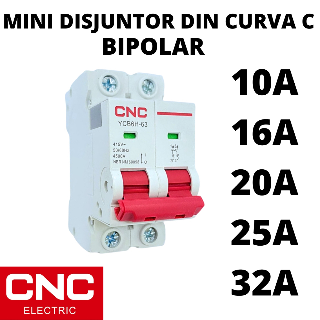 MINI DISJUNTOR BIPOLAR CURVA C / CNC | Shopee Brasil