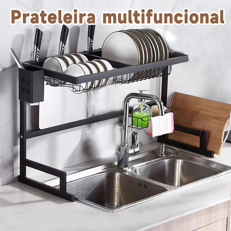 Escorredor Kitchen Rack Aço Inoxidável Organizador Louça Preto ...