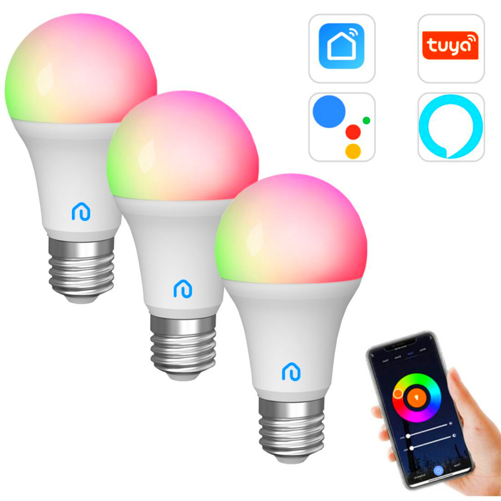 Kit 3 Lampada Inteligente RGB Smart APP Google Assistent Alexa Tuya 9w Evolut Home - Escorrega o ...