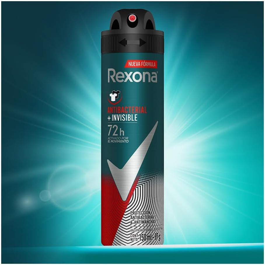 Desodorante Antitranspirante Aerosol Masculino Rexona Antibacterial + Invisible 72 horas 150ml ...