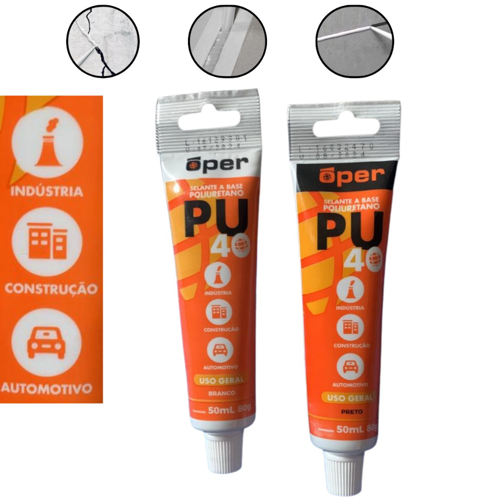 Cola Selante PU-40 Uso Geral A base de Poliuretano Preto e Branco 80g 50ml | Shopee Brasil