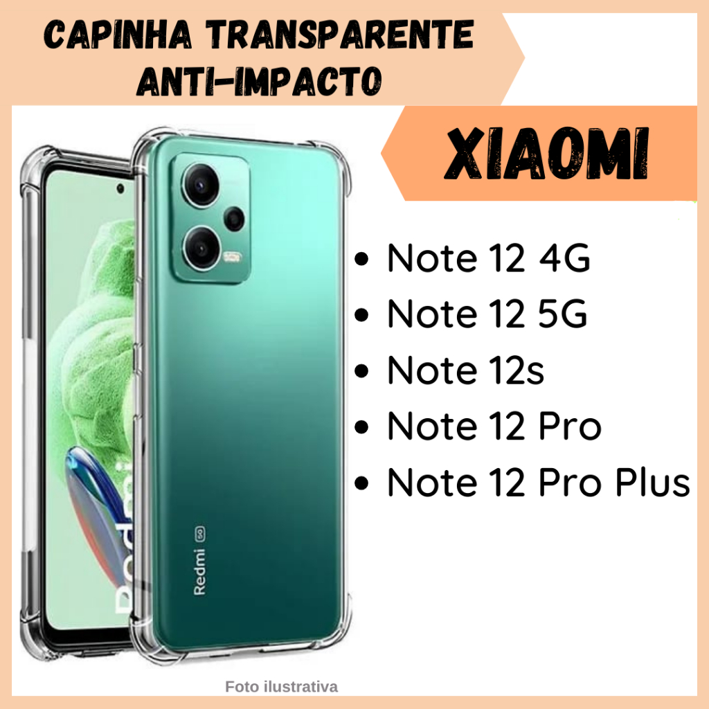 Capa Transparente Borda Anti Impacto Para Xiaomi Redmi Note 12 4G / Note 12 5G / 12s / 12 Pro ...