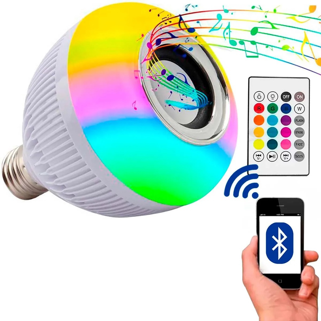 Lampada Bluetooth De Led Caixa De Som C Controle 12w Rgb 12W Musica Com Luz Branca | Shopee Brasil