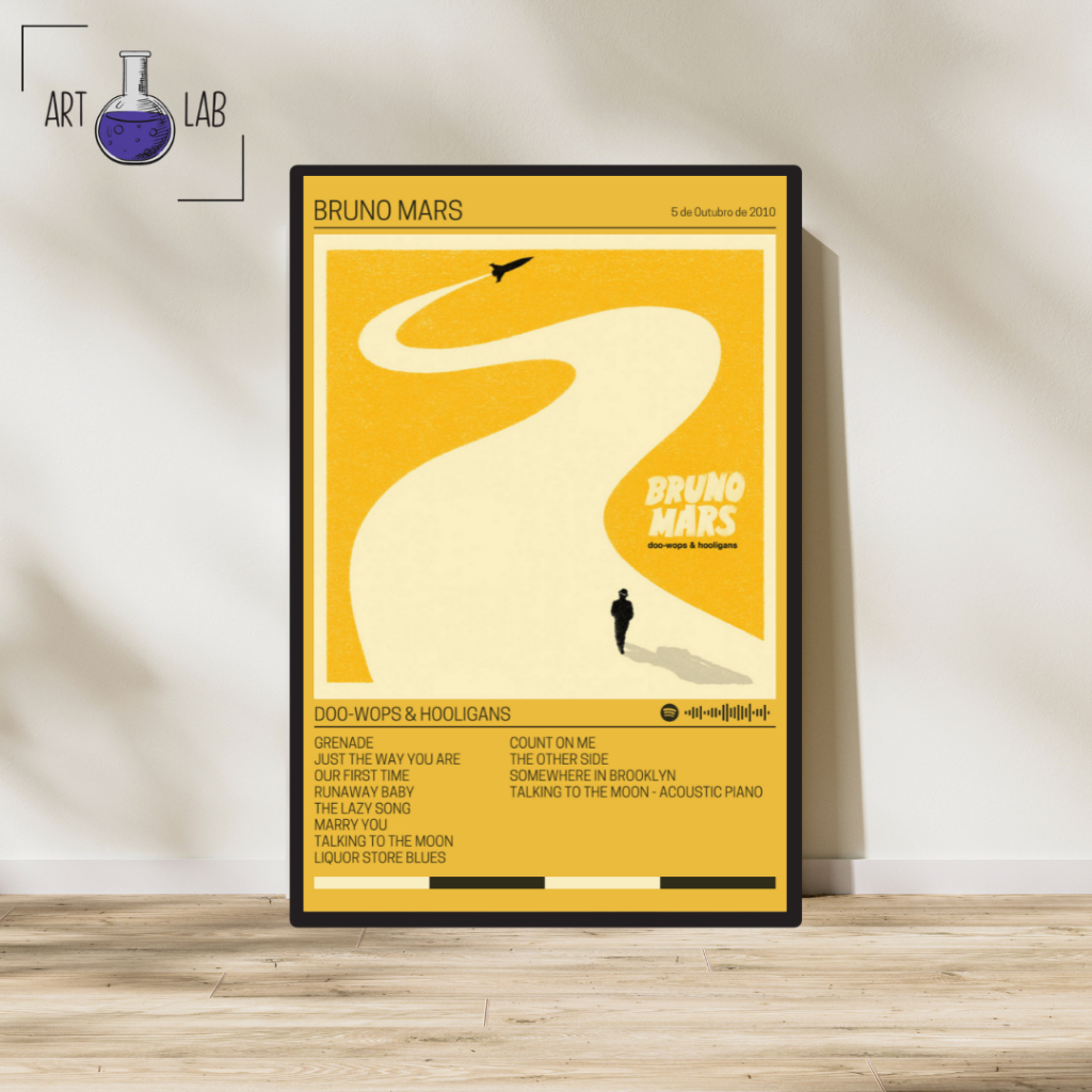 Quadro decorativo álbum Spotify Bruno Mars Doo-Wops & Hooligans moldura e vidro | Shopee Brasil