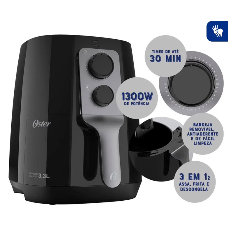 Fritadeira Elétrica Sem Óleo Air Fryer Oster OFRT590 3,3L | Shopee Brasil