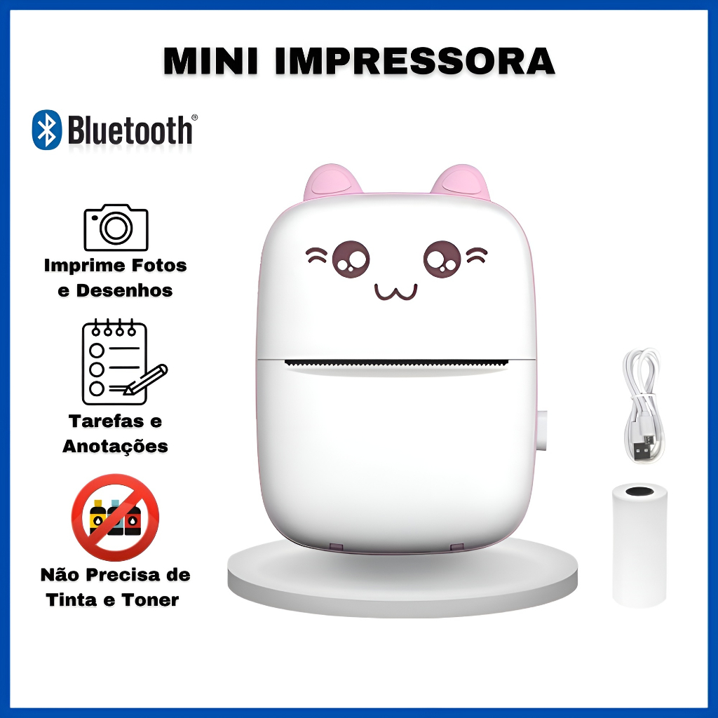 Mini Impressora Térmica Bluetooth Fotos Anotações Wifi Portátil Sem fio ...