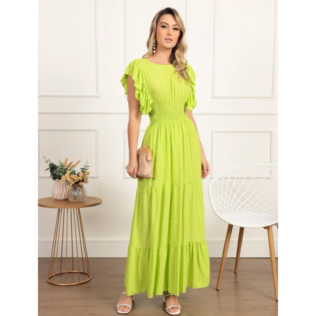 vestido longo\ vestido pipoca \REF-N175 | Shopee Brasil