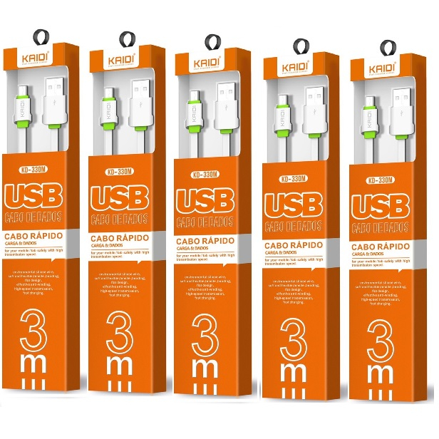 Kit Cabos Micro USB V8 Transfere Dados e Carregamento Rapido 3 metros ...