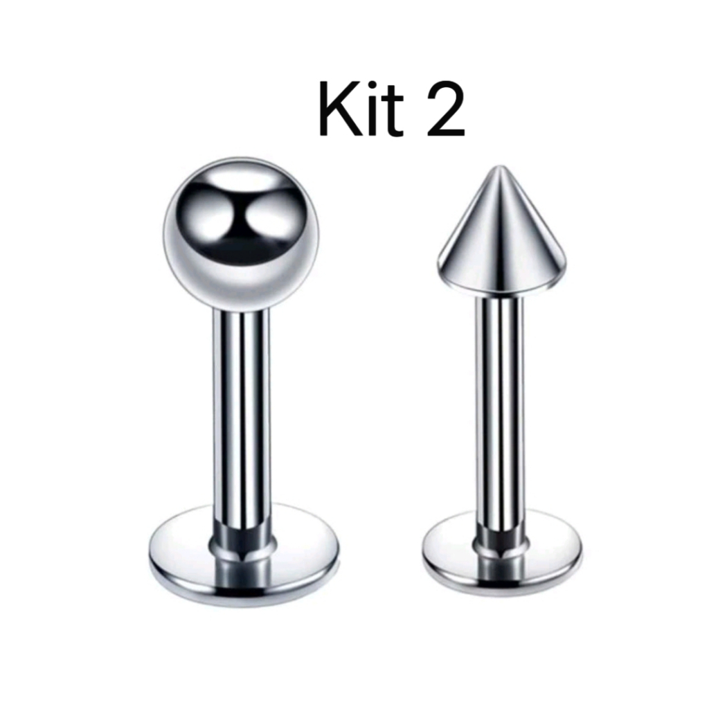 Kit 2 Piercing labret bolinha + queixo spike aço cirúrgico | Shopee Brasil