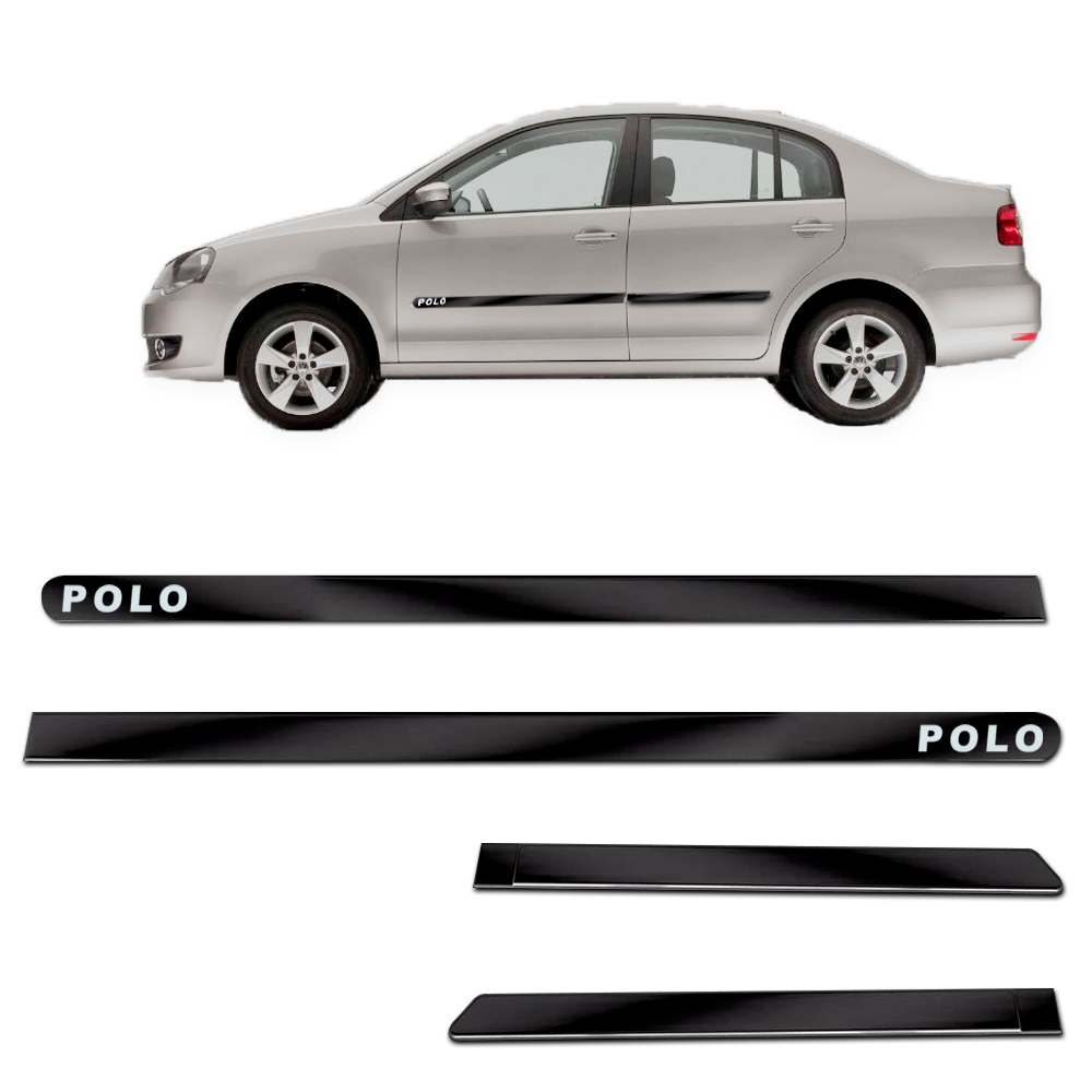 Aplique Friso Lateral Kit Preto Largo Polo 2007 2008 2009 2010 2011 ...