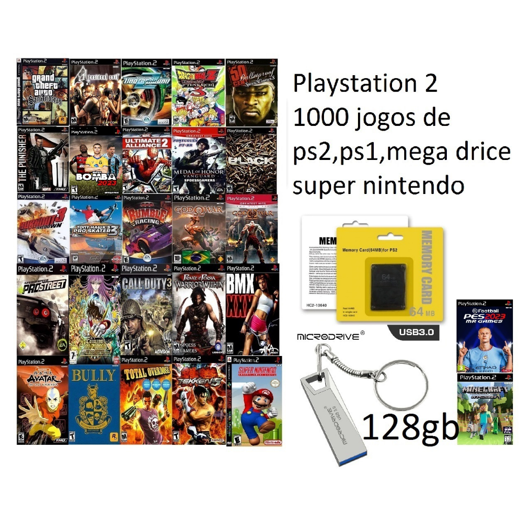 Kit Opl Memory Card Ps2 + Pendrive 128gb com Jogos | Shopee Brasil