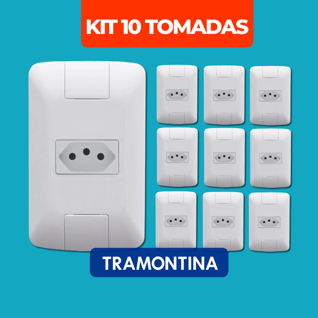 Kit 10 Conjunto Tomada Simples 10A Tramontina Linha Aria - Faz a Boa!