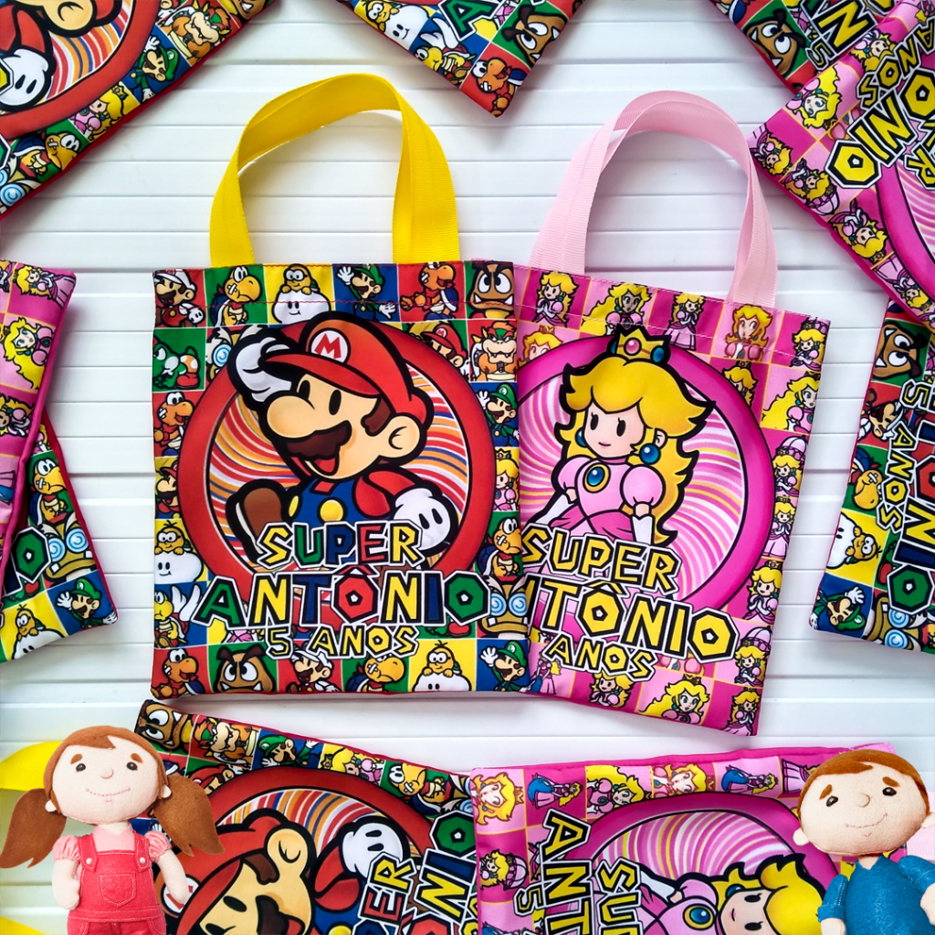 kit com 5 Bolsas personalizadas sacolinha, Bolsinha, ecobag de festa personalizada Super Mario ...