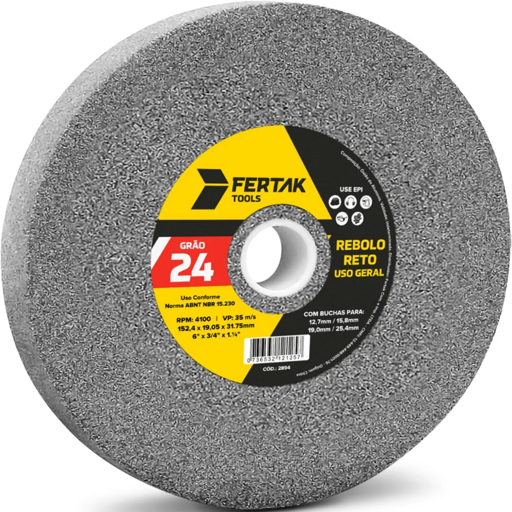 Rebolo Reto Pedra Esmeril Uso Geral 6x3/4 Grão 24, 46, 60 Com Bucha ...
