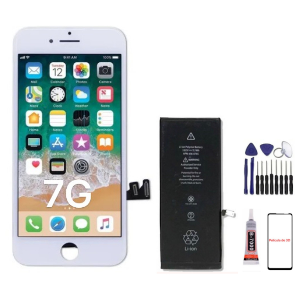 Tela Display Touch Frontal LCD iPhone 7G + Bateria + Pelicula + Cola 15ml + Chaves | Shopee Brasil