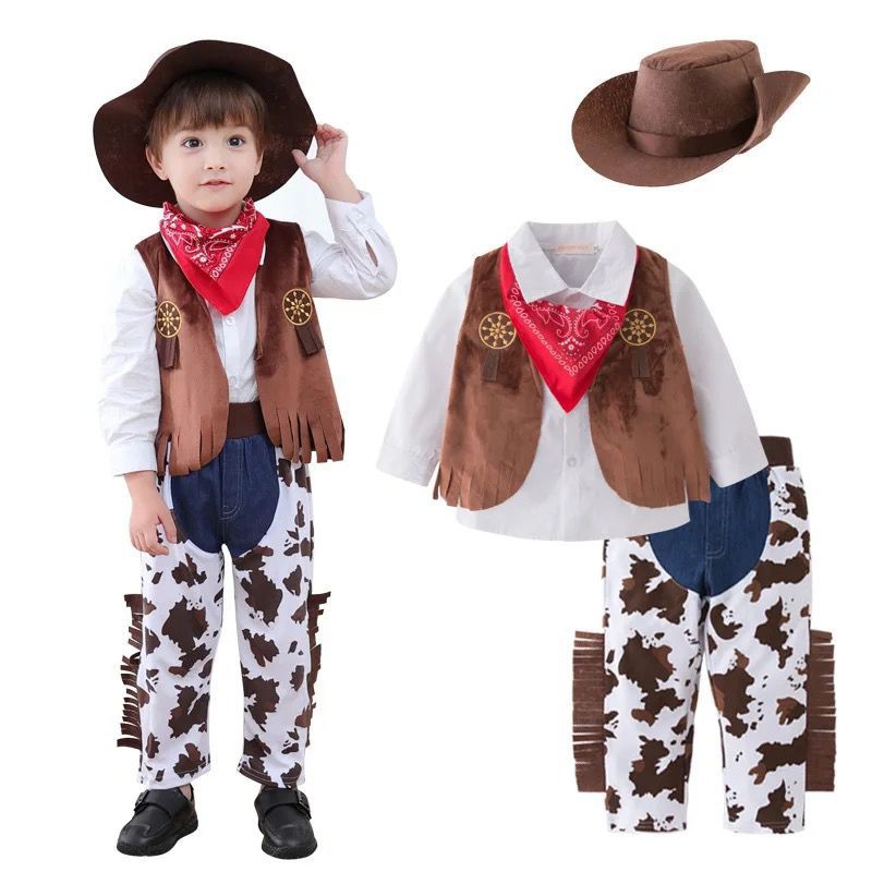 Fantasia de vaqueiro cowboy fazenda meninos, roupas infantis cosplay ...