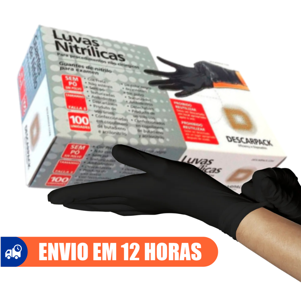 Luva Nitrilica Descartavel Preta Black Sem Po 100un Procedimento Descarpack | Shopee Brasil