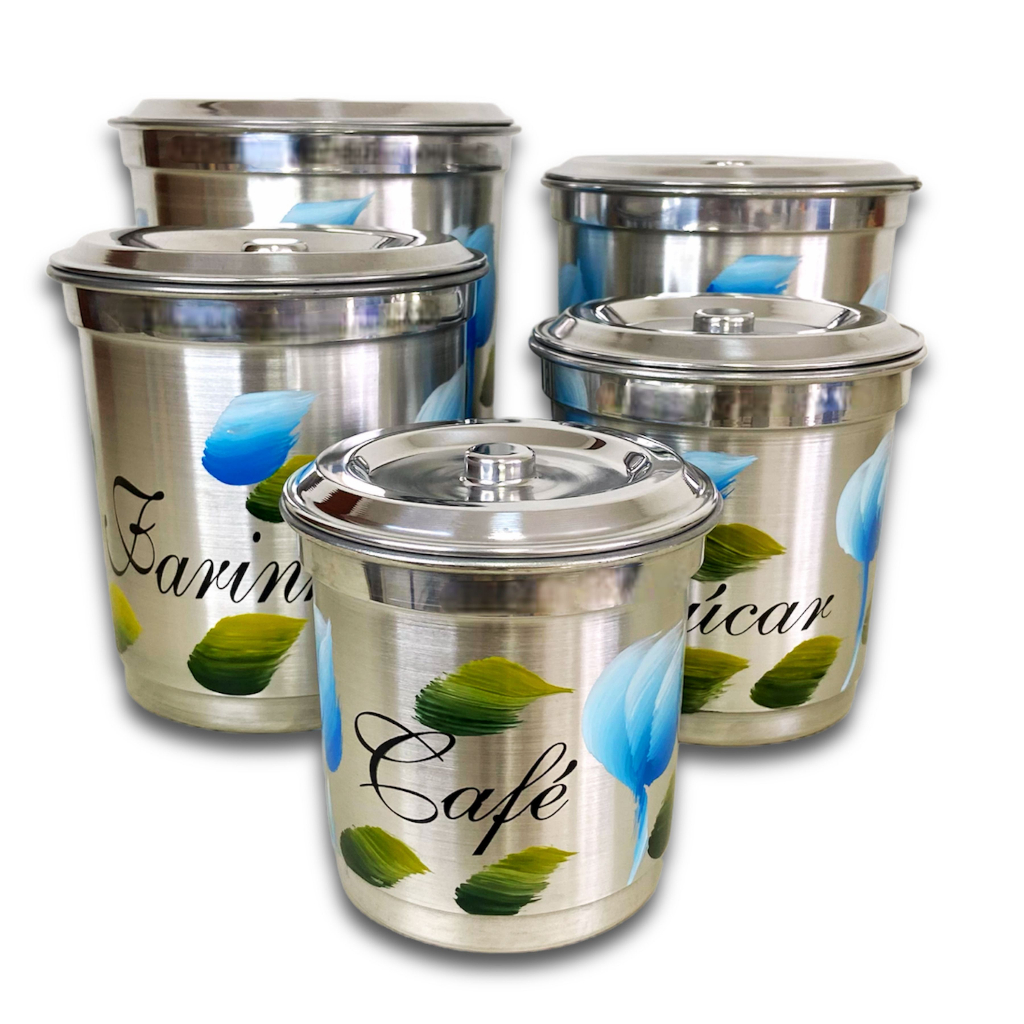 Jogo De Mantimentos 5 Peças Pote Alumínio Kit Lata Decorado Porta ...