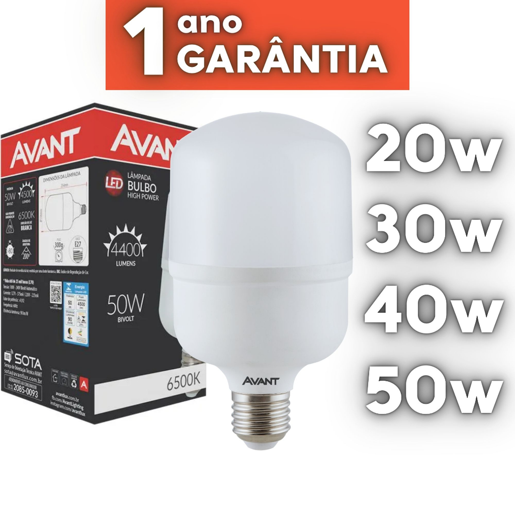 Lâmpada Led Super Bulbo 9w, 15w, 20w, 30w, 40w, 50w E27 Bivolt 6500K Frio / 3000k Quente / Alta ...