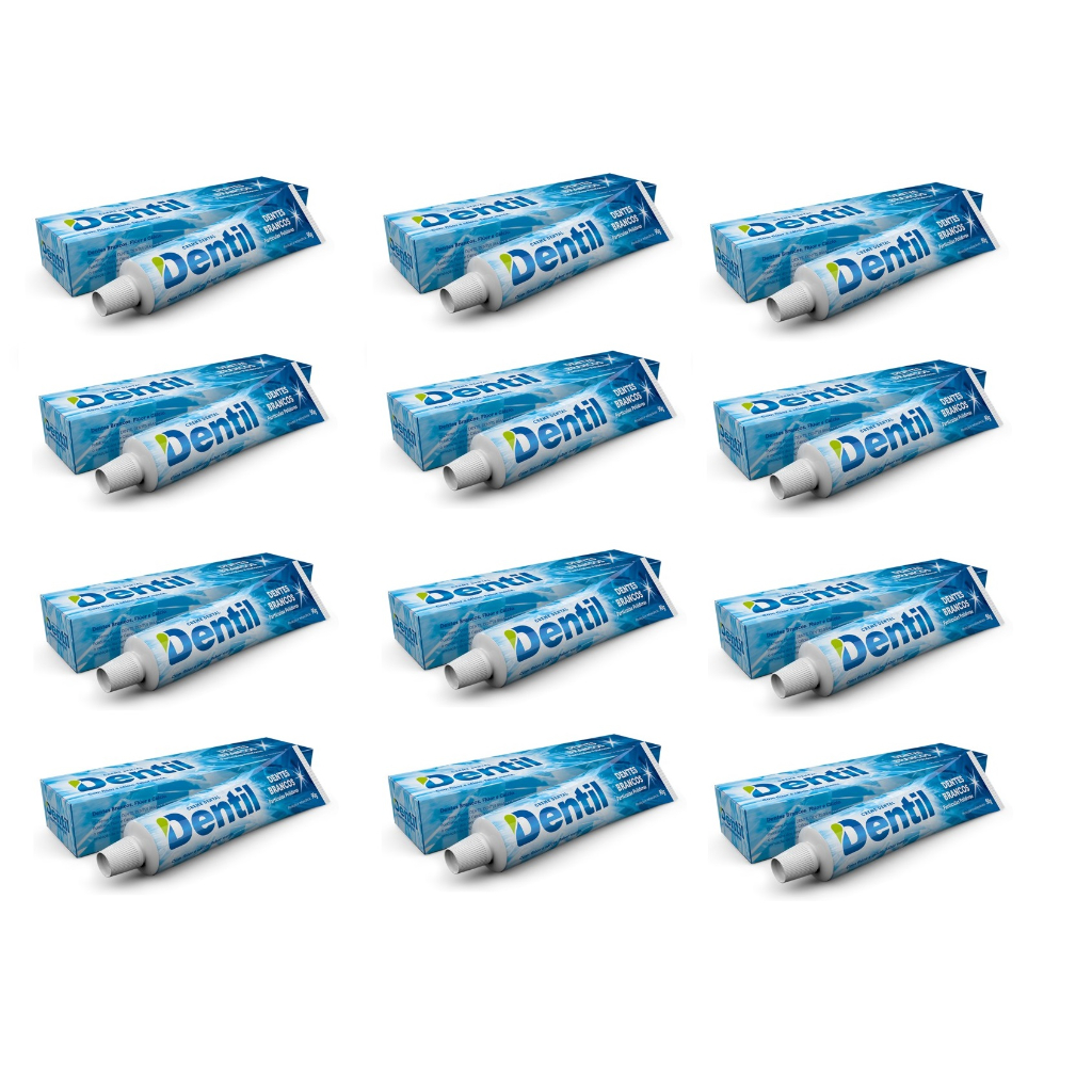 Kit 12 Creme Dental Adulto Dentes Brancos Menta Com Flúor Dentil 90g ...