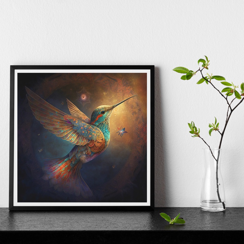 Quadro Para Decoração 40x40 - Colibri Dourado | Shopee Brasil