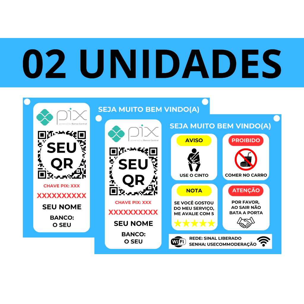 kit 02 Plaquinhas informativas pague com PIX para Motoristas de Aplicativos Uber/99/Indrive ...